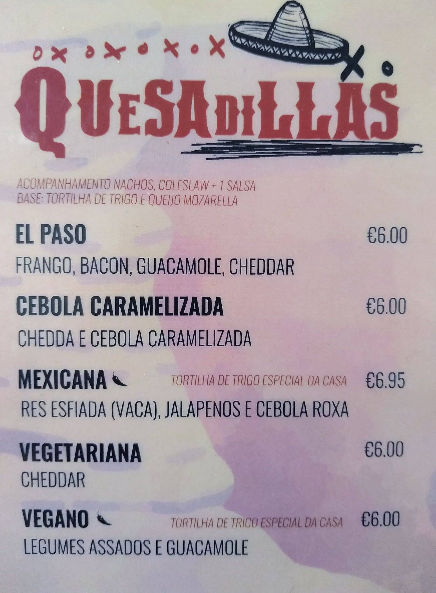 Menu at Aguacate restaurant, Porto