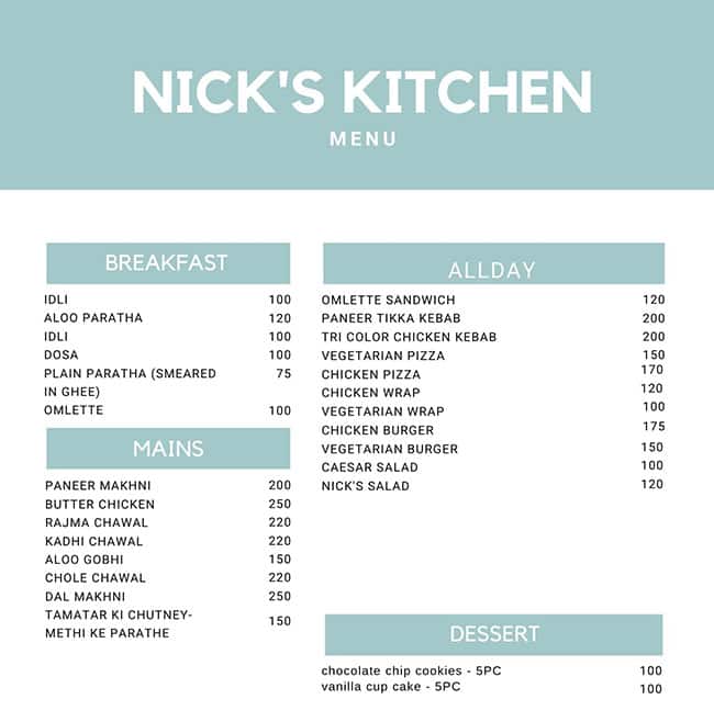 Menu of Nick's Kitchen, Owale, Thane West, Thane