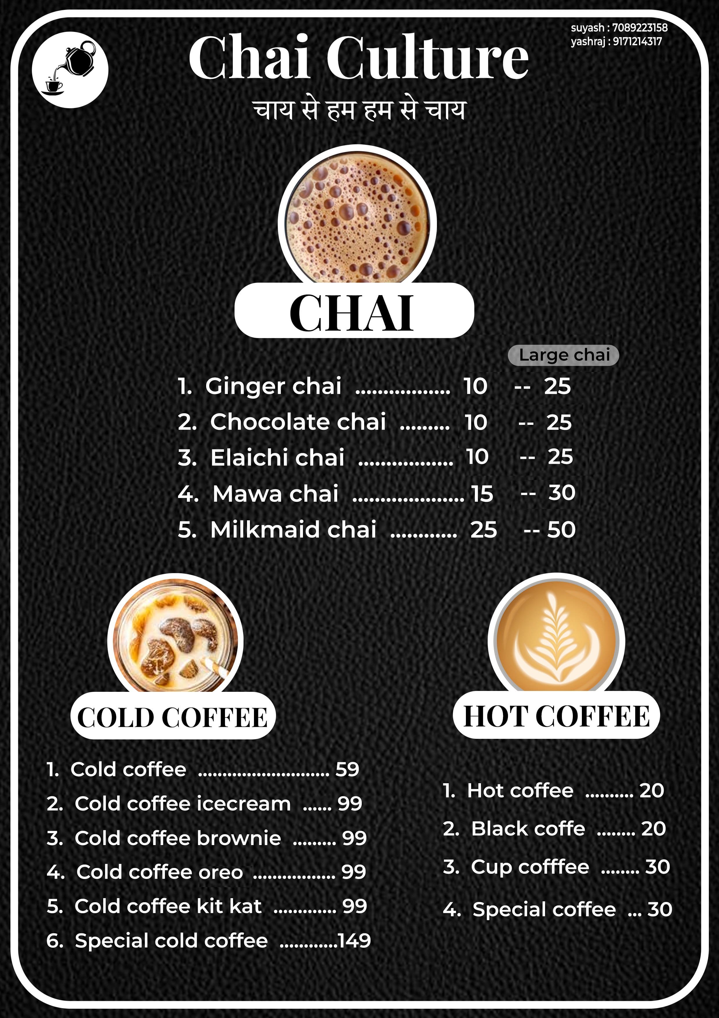 Menu at Chai Culture Cafe, Indore