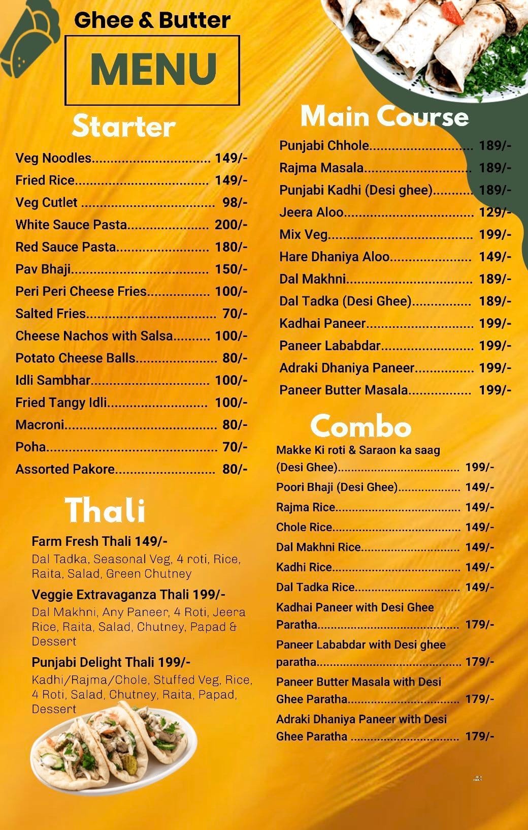 Menu of Ghee And Butter, Crossing Republik, Ghaziabad