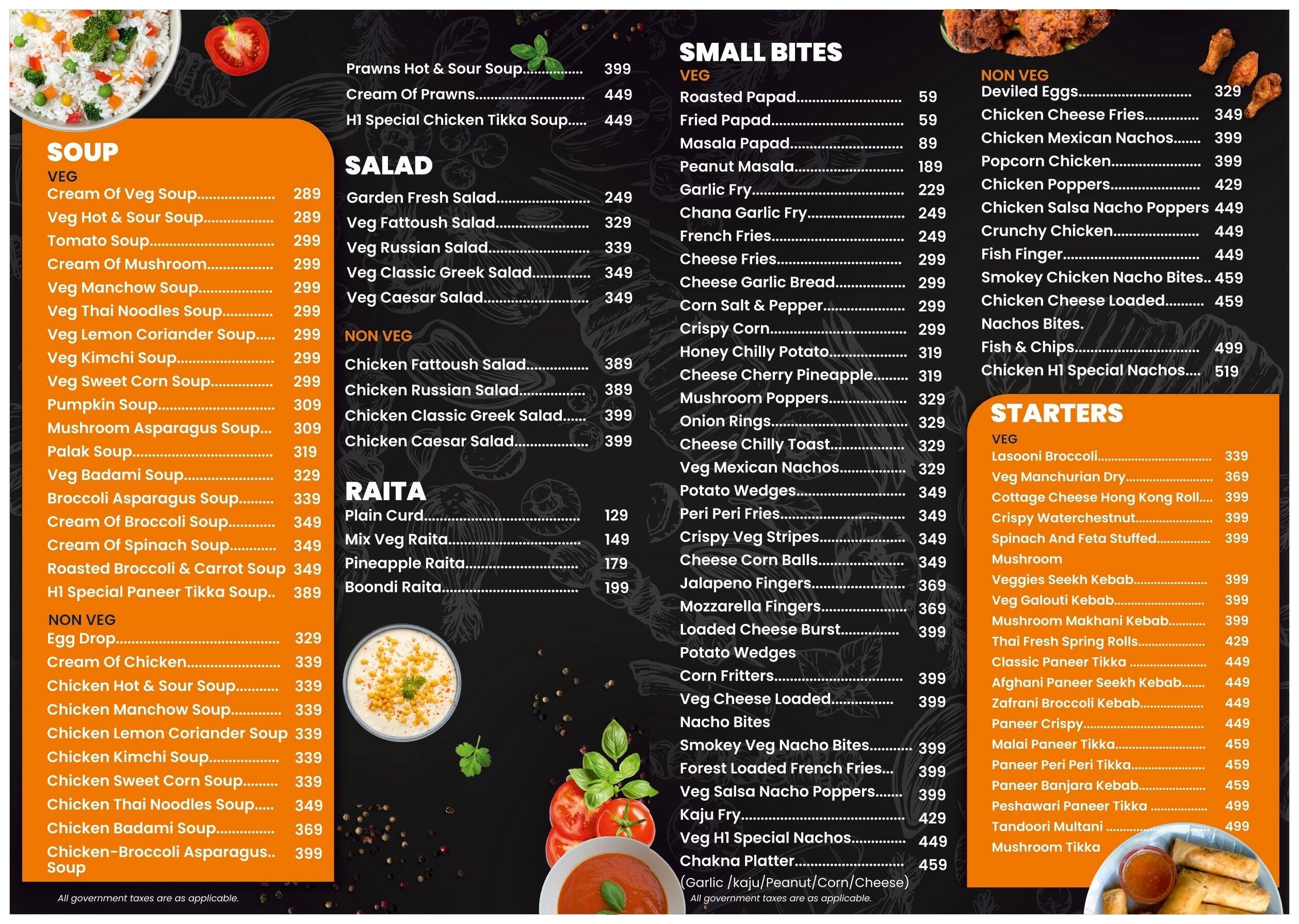 Menu of H1 Lounge, Ravet, Pune