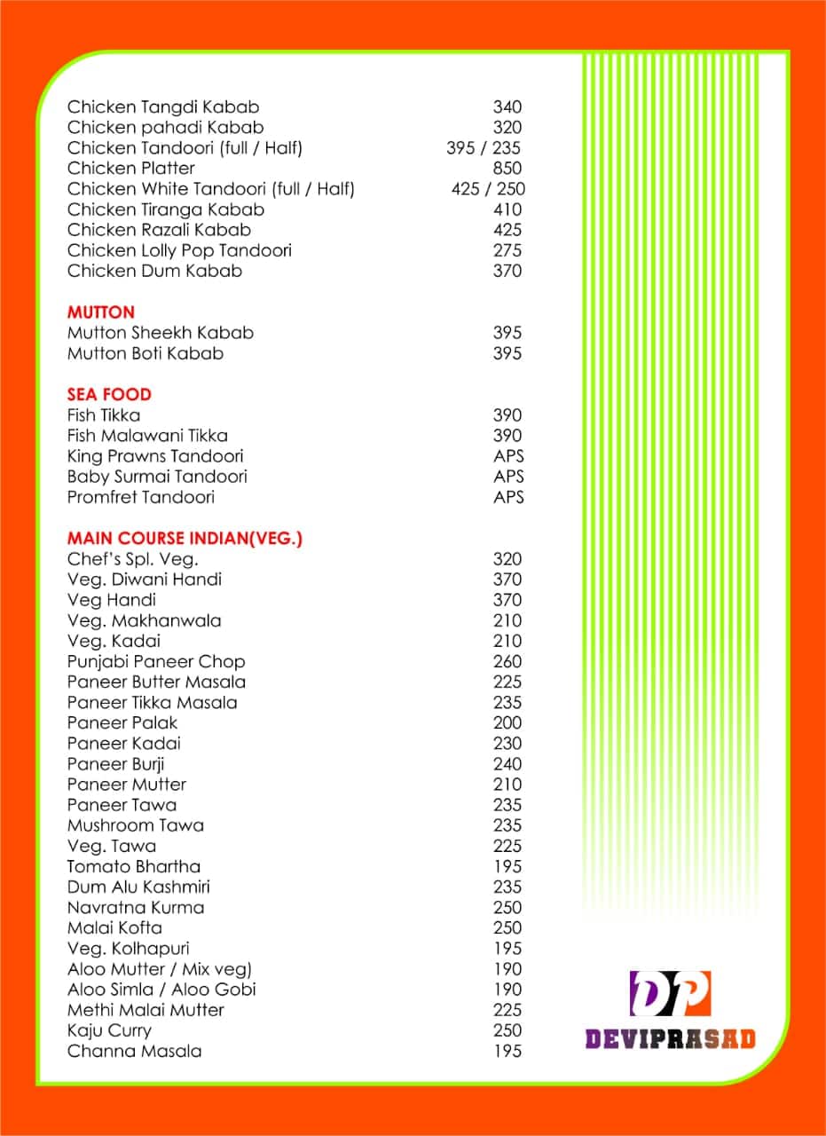 Menu at Hotel Devi Prasad, Navi Mumbai, 7/8