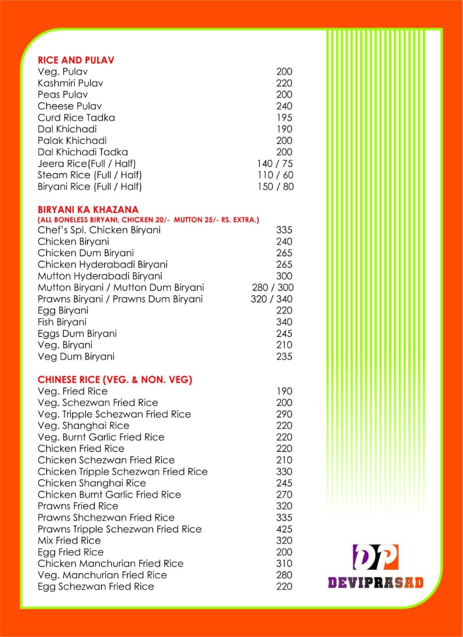 Menu at Hotel Devi Prasad, Navi Mumbai, 7/8