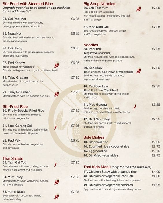 Menu at Firefly Bar & Thai Kitchen, London, 3 Station Parade