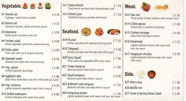Menu at Kalbi Korean BBQ, London, Rosebery Ave