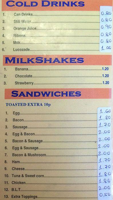 Menu at White Rose cafe, London