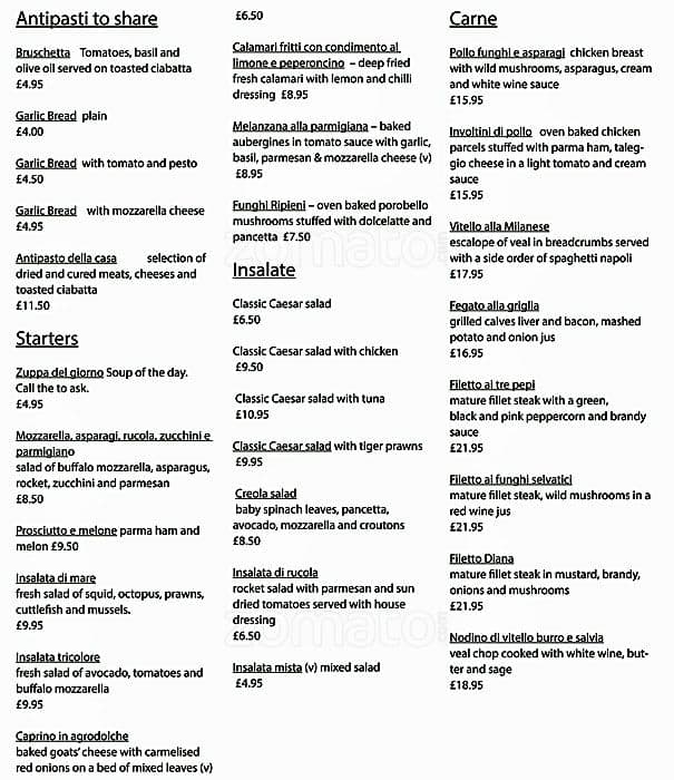 Menu at La Casa restaurant, Weybridge, 2 Monument Hill