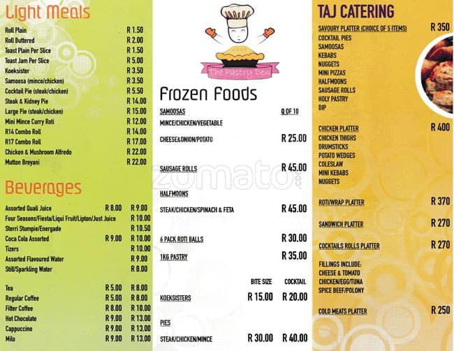 Menu at Taj Cape Town restaurant, Cape Town