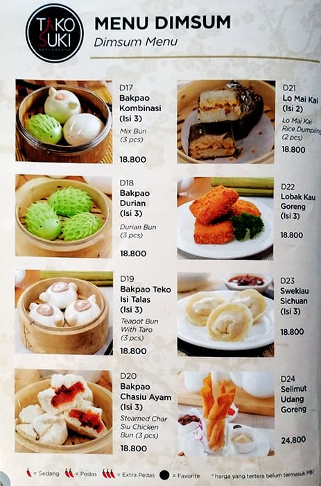 Menu at Tako Suki restaurant, Jakarta, 1