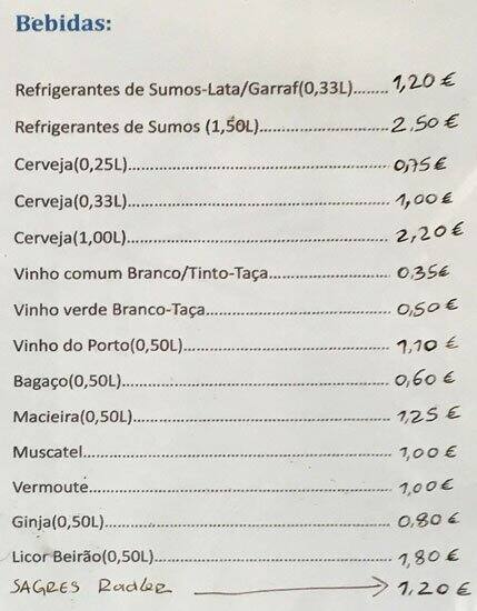 Menu at Malos cafe, Amadora