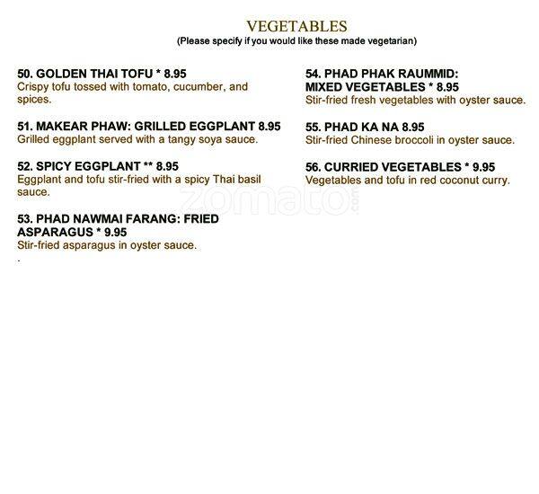Menu at Golden Thai Restaurant, Toronto
