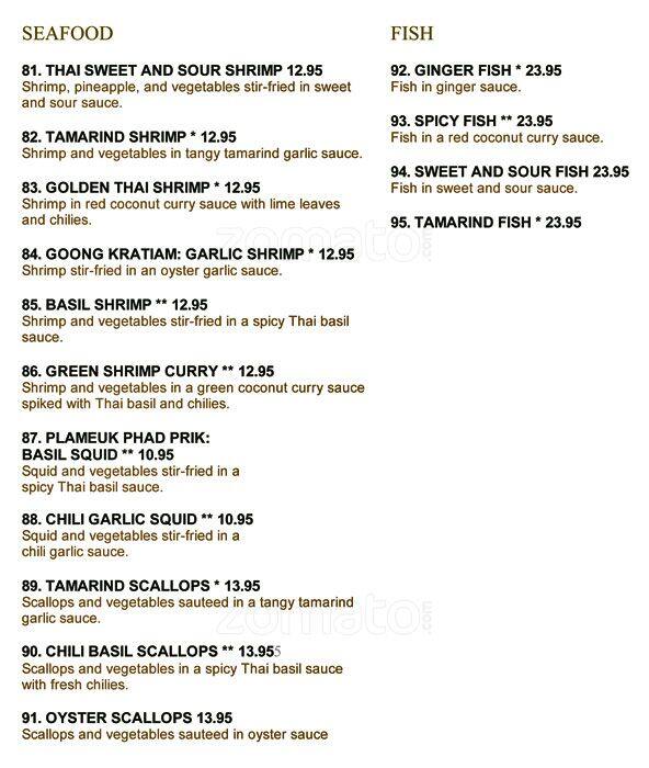 Menu at Golden Thai Restaurant, Toronto