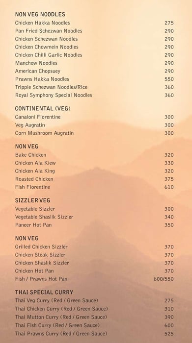 Menu at Symphony, Pune, Visnupantha Kushaba Bhosale Road