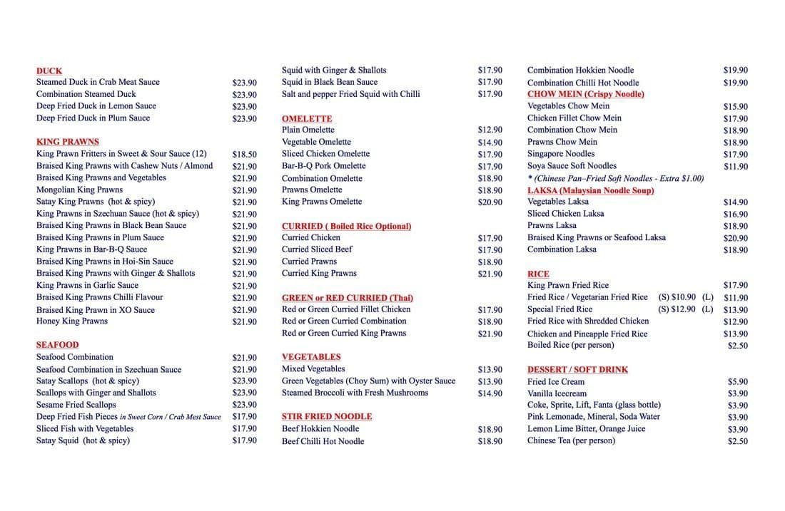 Menu at Golden Phoenix Chinese Restaurant, Berowra