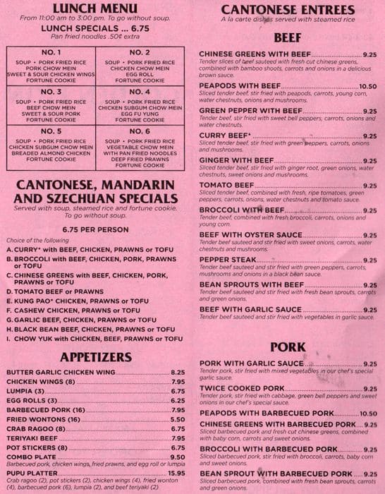 Menu at Golden Lion restaurant, Poulsbo