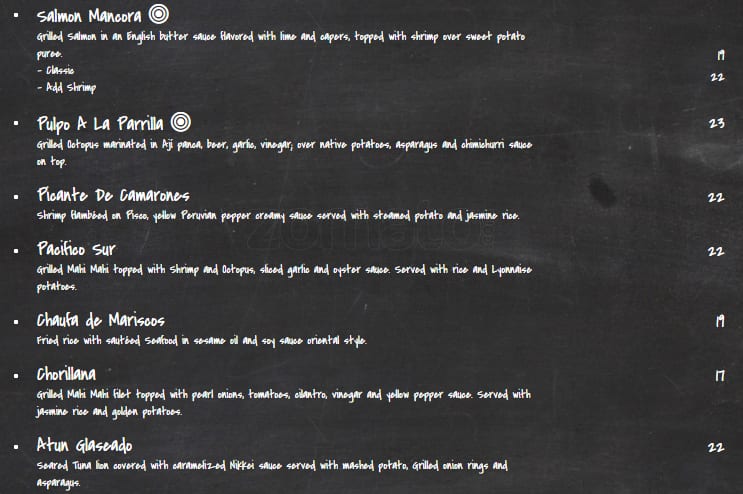 Menu at El Gran Inka restaurant, North Miami Beach, NE 163rd St
