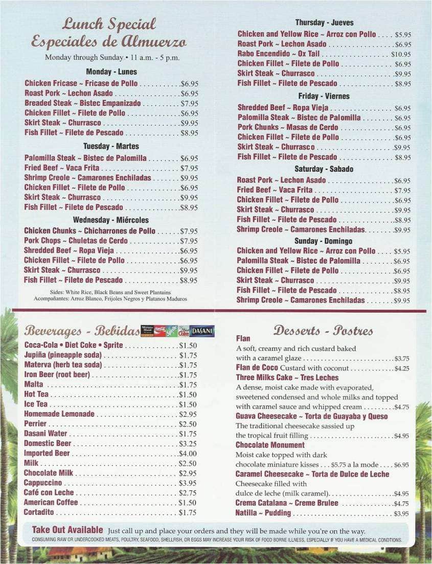 Menu at Las Vegas Cuban Cuisine restaurant, Hallandale Beach, E ...