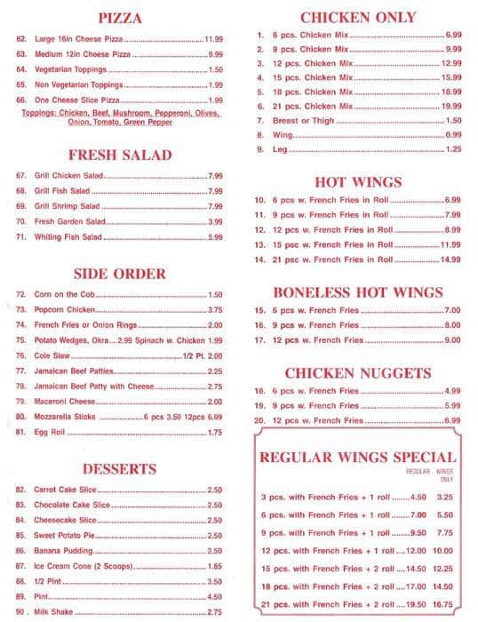 Menu at Us Fried Chicken restaurant, Charlotte, Tuckaseegee Rd