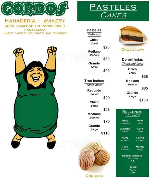 Menu at Gordos restaurant, Birmingham