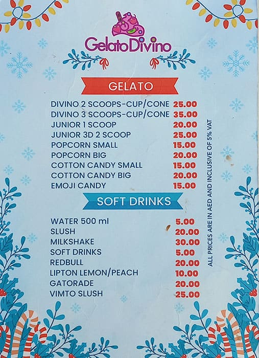 Menu of Gelato Divino, Dubai Festival City, Dubai