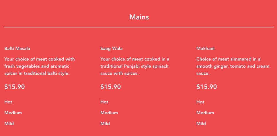 Menu at Maple Indian Gourmet restaurant, Woody Point