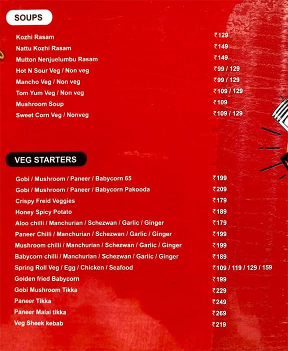 Menu of Hungry Cars, Egatoor, Chennai