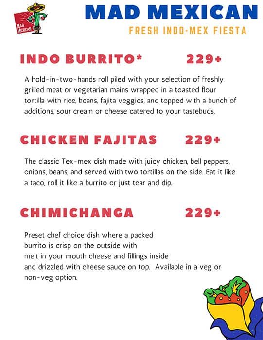 Menu of Mad Mexican, Kondapur, Hyderabad