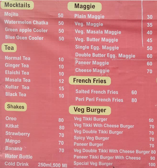 Menu of Star Tea, Sector 16, Noida