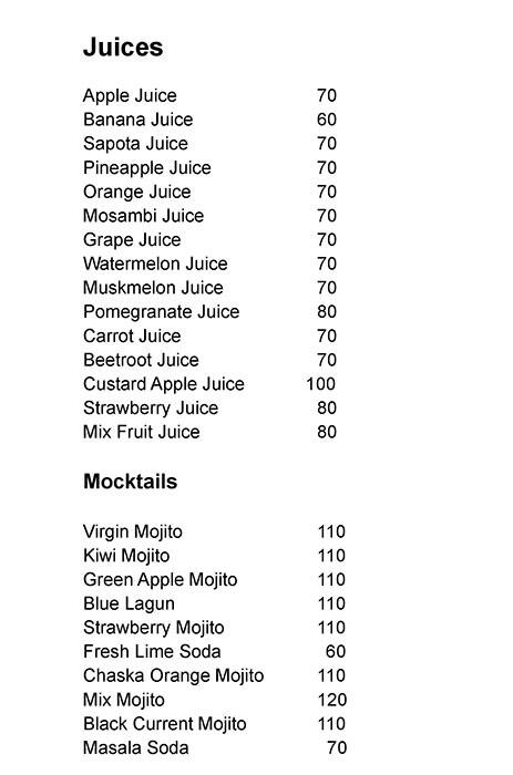 Menu of Fruit Squeeze, Madhapur, Hyderabad