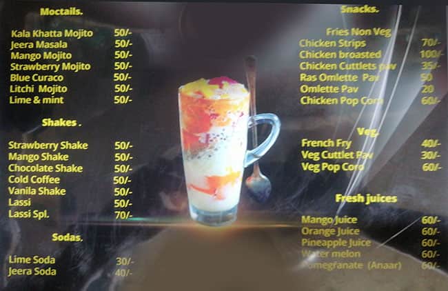 Menu of Taste Buds, Vasco, Goa