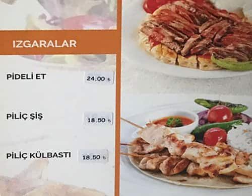 Menu at Çiçek Izgara, Istanbul, Şebboy Sok.