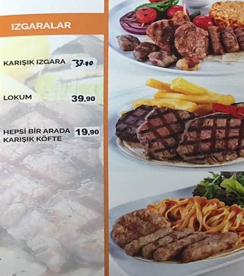 Menu at Çiçek Izgara, Istanbul, Şebboy Sok.