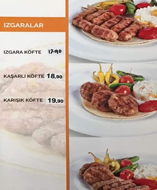 Menu at Çiçek Izgara, Istanbul, Şebboy Sok.