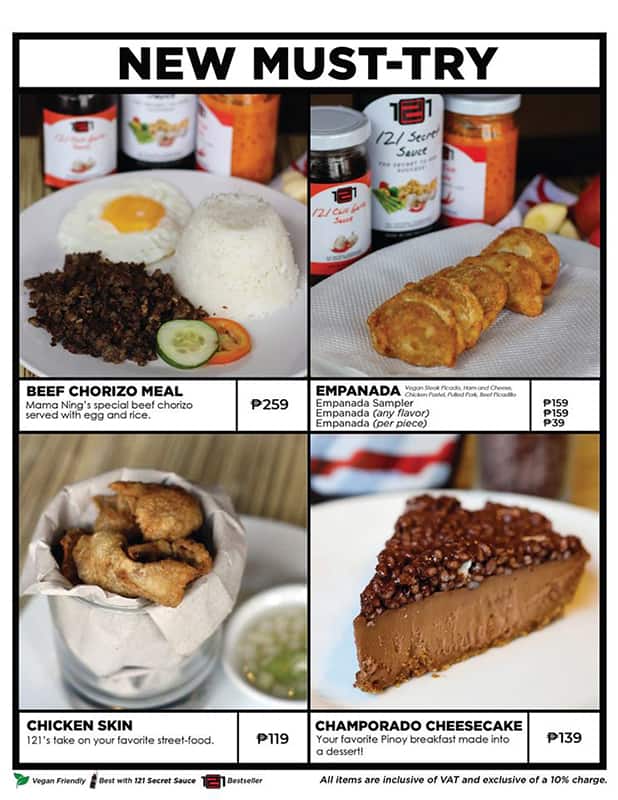 Menu at 121 Restaurant, Makati, L. P. Leviste Street