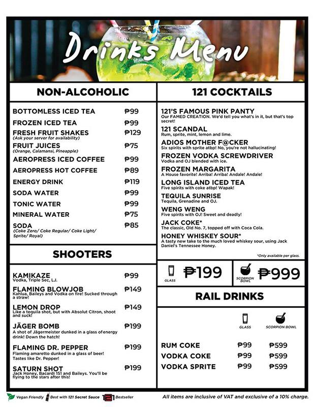 Menu at 121 Restaurant, Makati, L. P. Leviste Street