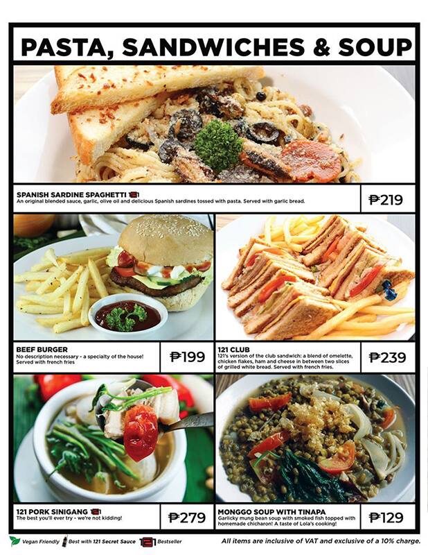 Menu at 121 Restaurant, Makati, L. P. Leviste Street