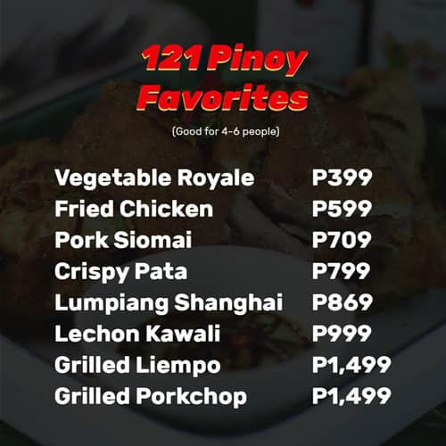 Menu at 121 Restaurant, Makati, L. P. Leviste Street