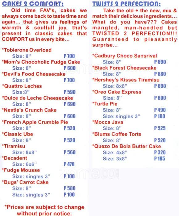 Cake 2 Go Menu, Menu for Cake 2 Go, Banawe, Quezon City - Zomato ...