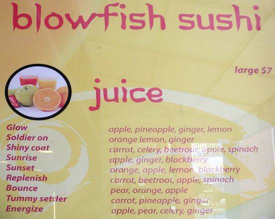 Menu at Blowfish restaurant, Wellington