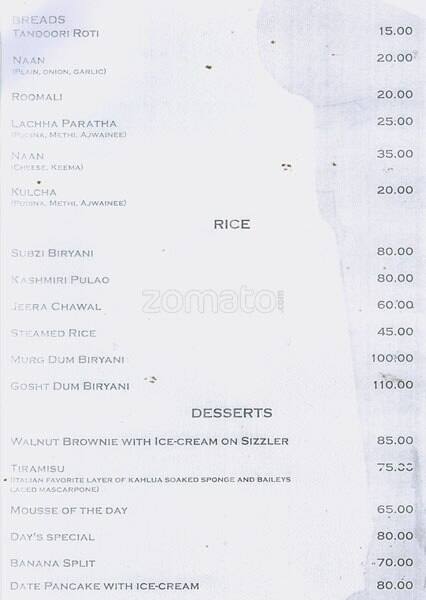 Menu at Equinox, Pune