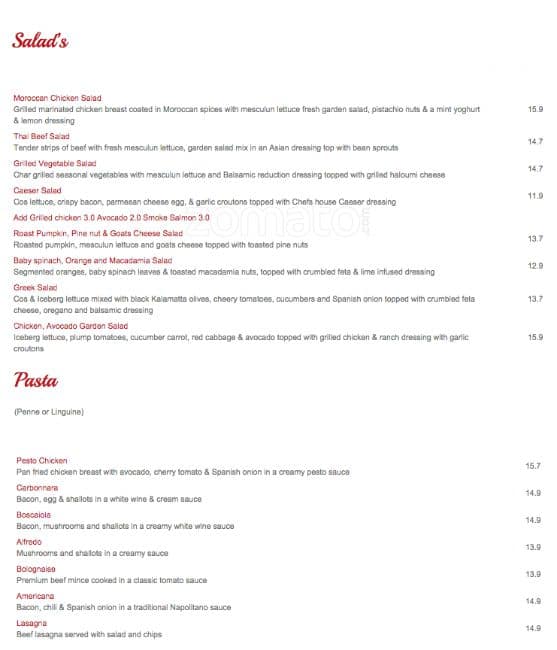 Menu at The Chef's House cafe, Campbelltown, Shop 23