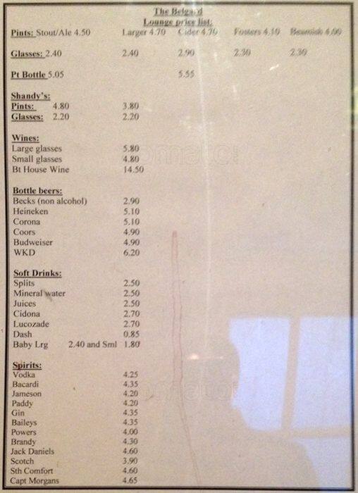 Menu at The Belgard Pub Complex, Dublin