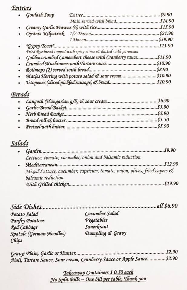 Menu at Bohemian Euro Restaurant, Narellan