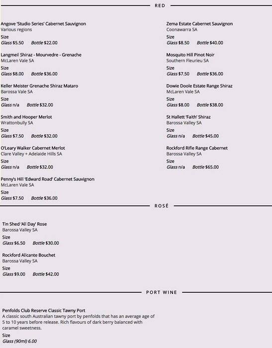 Menu at British Hotel Port Adelaide restaurant, Port Adelaide