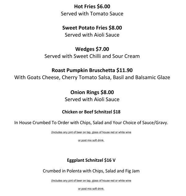 Menu at British Hotel Port Adelaide restaurant, Port Adelaide