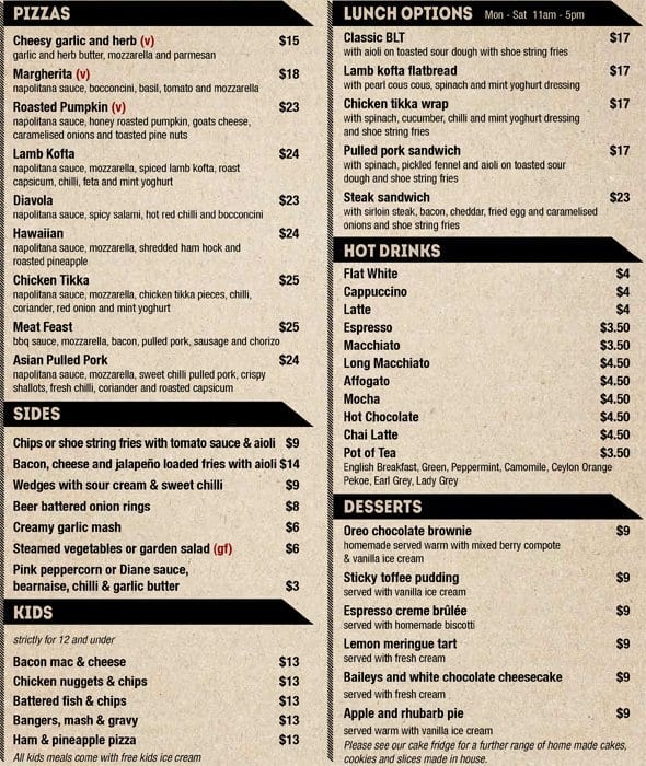 Menu at The Woodvale Tavern pub & bar, Woodvale