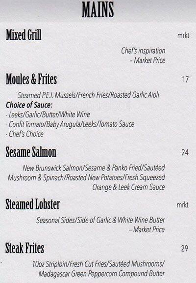 Menu at Lapointe Fish Restaurant, Ottawa, 55 York St