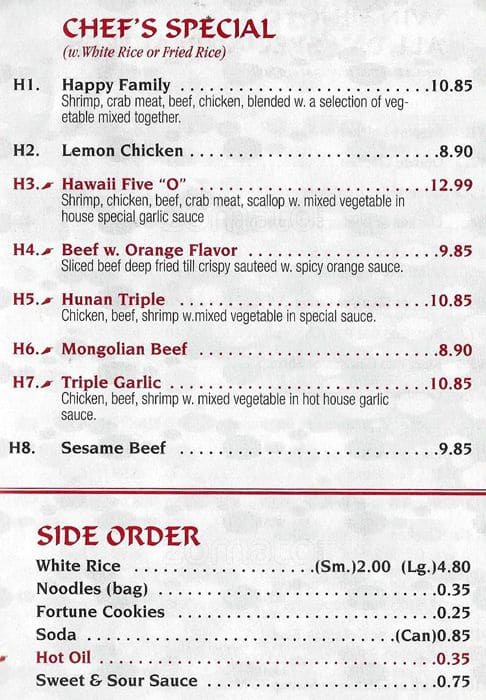 Menu at New Win Hing Restaurant, Lancaster