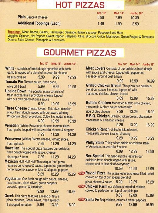 Menu at Rex Pizza & Beer pub & bar, Philadelphia