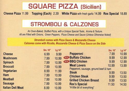 Menu at Rex Pizza & Beer pub & bar, Philadelphia